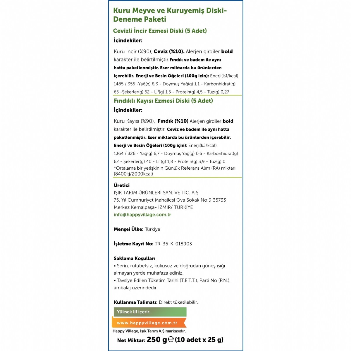 Kuru Meyve ve Kuruyemiş Diski DENEME PAKETİ 25g x 10 Disk